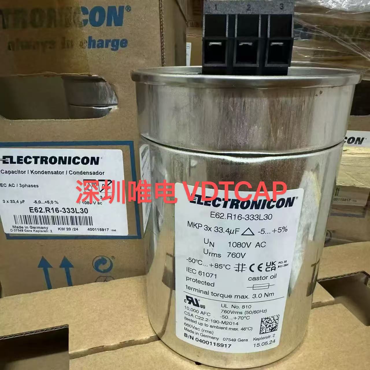 E62.R6-333L30 3*33.4UF 1080VAC 760V ELECTRONICON电容 - 深圳唯电电子